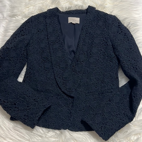 LOFT | Jackets & Coats | Loft Ann Tayler Size Navy Blue Lace Jacket ...
